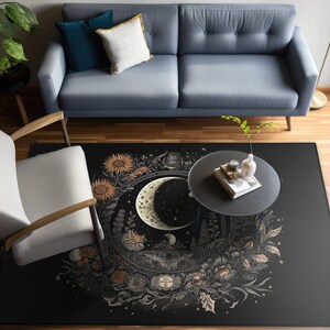 Wildflower and Crescent Moon Area Rug - 100% Polyester Chenille ...