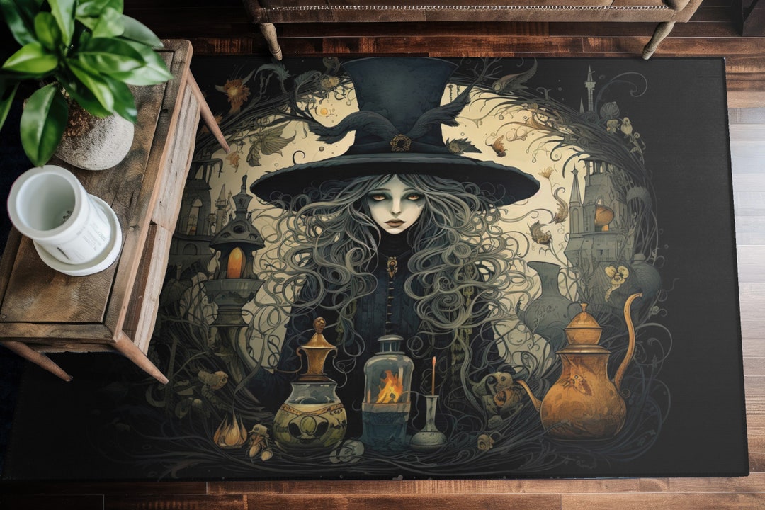 Herbal Witch Polyester Chenille Area Rug 3 Sizes, Witchy Occult Design ...