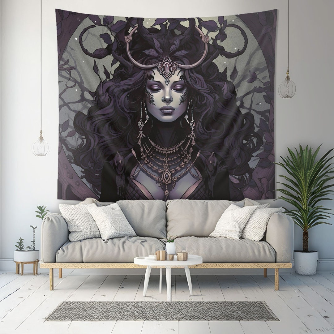 Shadow Goddess Wall Tapestry: Dark Witch Aesthetic, Moonlit Goth Style ...