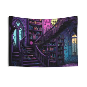 Witch's Library Staircase Wall Tapestry, Dark Cottagecore Aesthetic ...