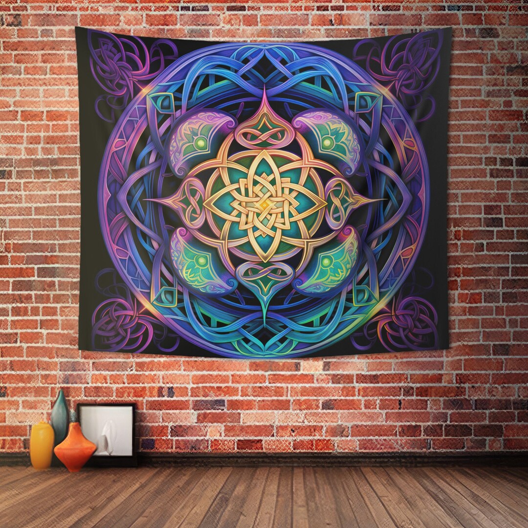 Rainbow Celtic Knot Style Mandala Wall Tapestry Trippy Aesthetic ...