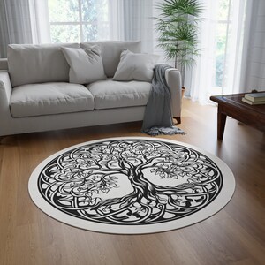 Tree of Life Mandala Chenille Round Area Rug, Celtic Folklore Aesthetic ...