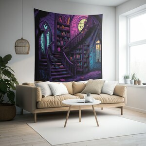 Witch's Library Staircase Wall Tapestry, Dark Cottagecore Aesthetic ...