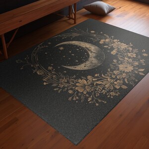 Faded Crescent Moon & Wildflower Mandala Polyester Chenille Area Rug (3 ...
