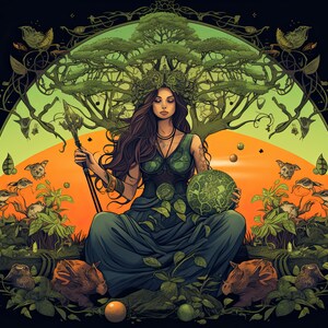 Plant Goddess Wall Tapestry, Divine Feminine Aesthetic, Spiritual Altar ...