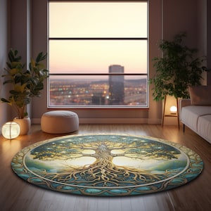 Celtic Tree of Life Chenille Large Round Area Rug, Nature Mandala ...