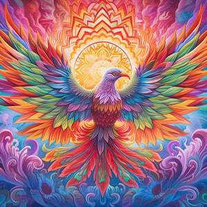 Rainbow Phoenix Rising Wall Tapestry Psychedelic Aesthetic, Spiritual ...