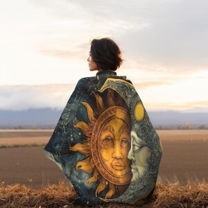 Solstice Sun & Moon Face Throw Blanket - Plush Two-sided Astrology Blanket With Starry Sky ...