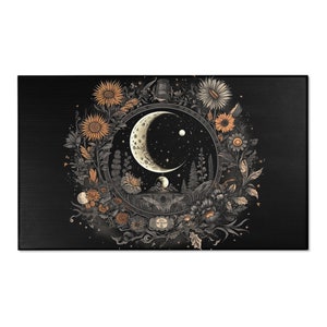 Wildflower and Crescent Moon Area Rug - 100% Polyester Chenille ...