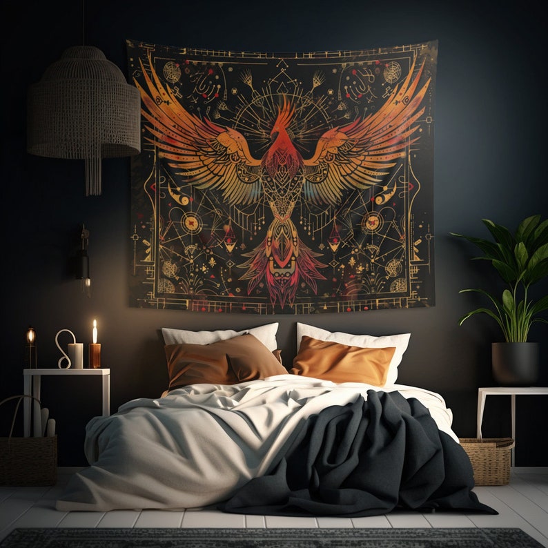 Phoenix Rising Indoor Wall Tapestry, Dark Occult Design, Sacred ...