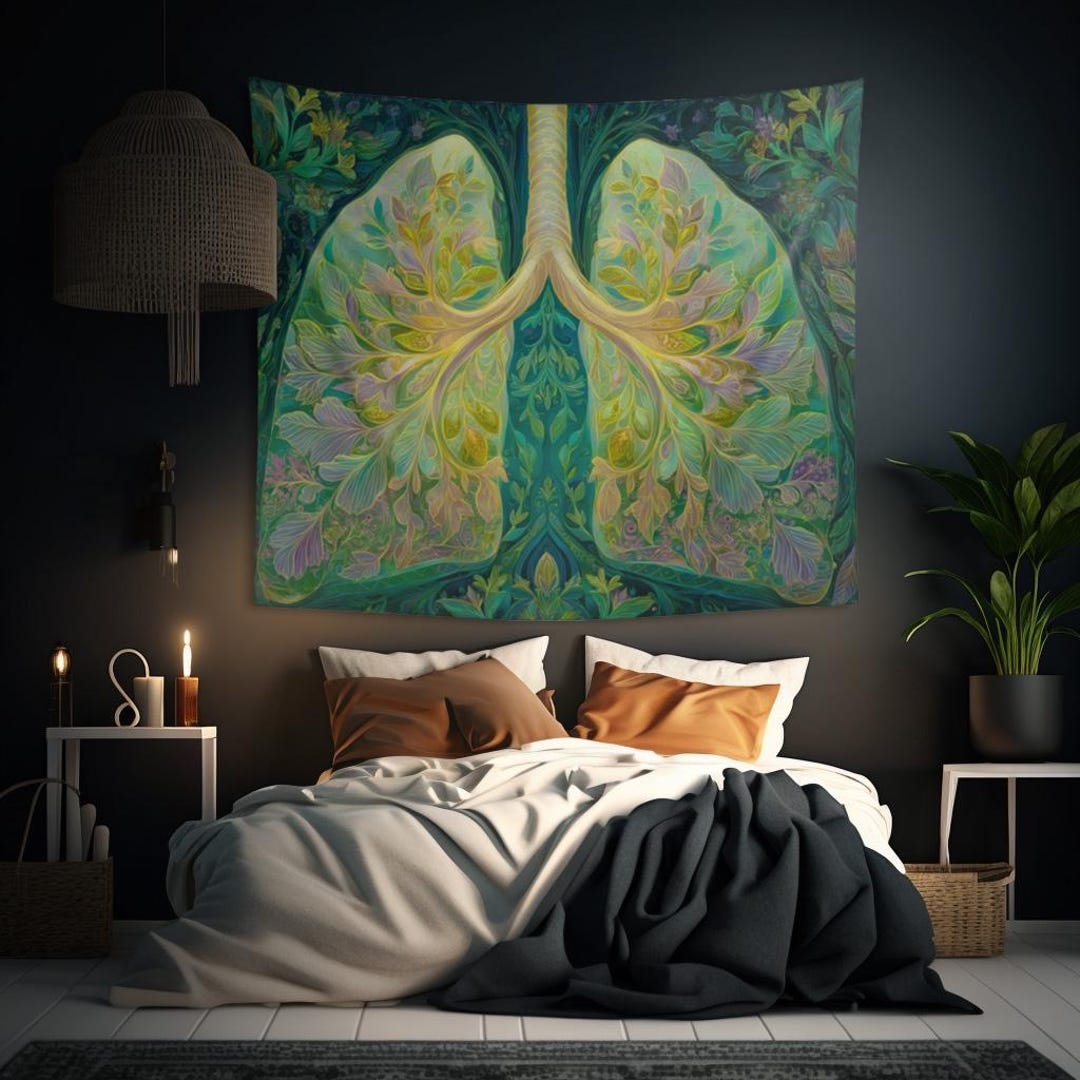 Botanical Lungs Wall Tapestry, Lush Green Psychedelic Breath Art ...