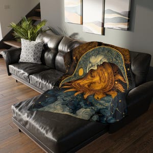 Solstice Sun & Moon Face Throw Blanket - Plush Two-sided Astrology Blanket With Starry Sky ...