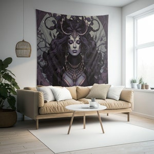 Shadow Goddess Wall Tapestry: Dark Witch Aesthetic, Moonlit Goth Style ...