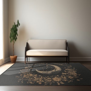 Faded Crescent Moon & Wildflower Mandala Polyester Chenille Area Rug (3 ...