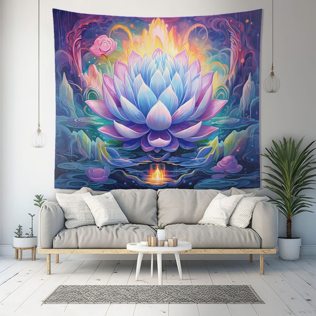 Lavender Lotus Flower Wall Tapestry Psychedelic Aesthetic, Spiritual Altar Cloth, Plant Lover ...