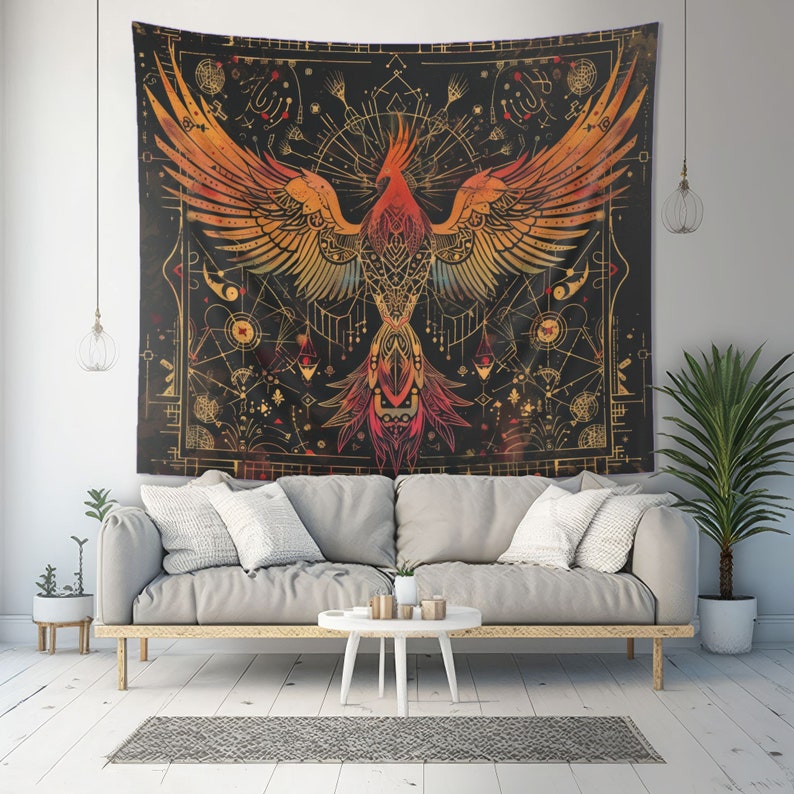 Phoenix Rising Indoor Wall Tapestry, Dark Occult Design, Sacred ...