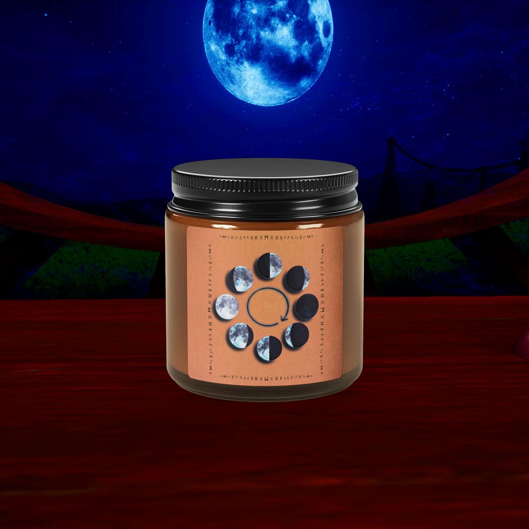Phases of the Moon Candle With Hand-drawn Runes and Moon Phases 100% ...