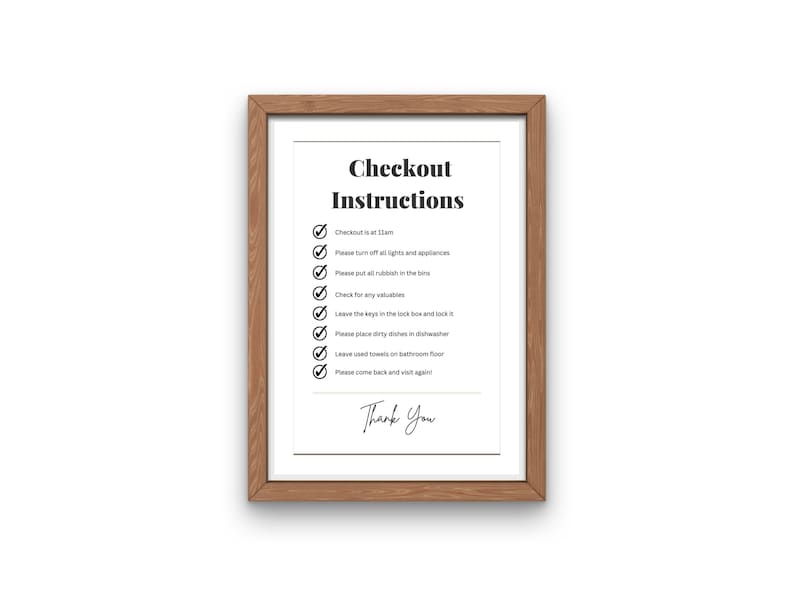 Editable/fillable Checkout Instructions Sign for Airbnb, VRBO, Office ...