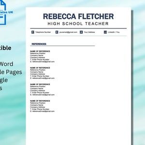High School Teacher Resume Template With Cover Letter & References | MS ...