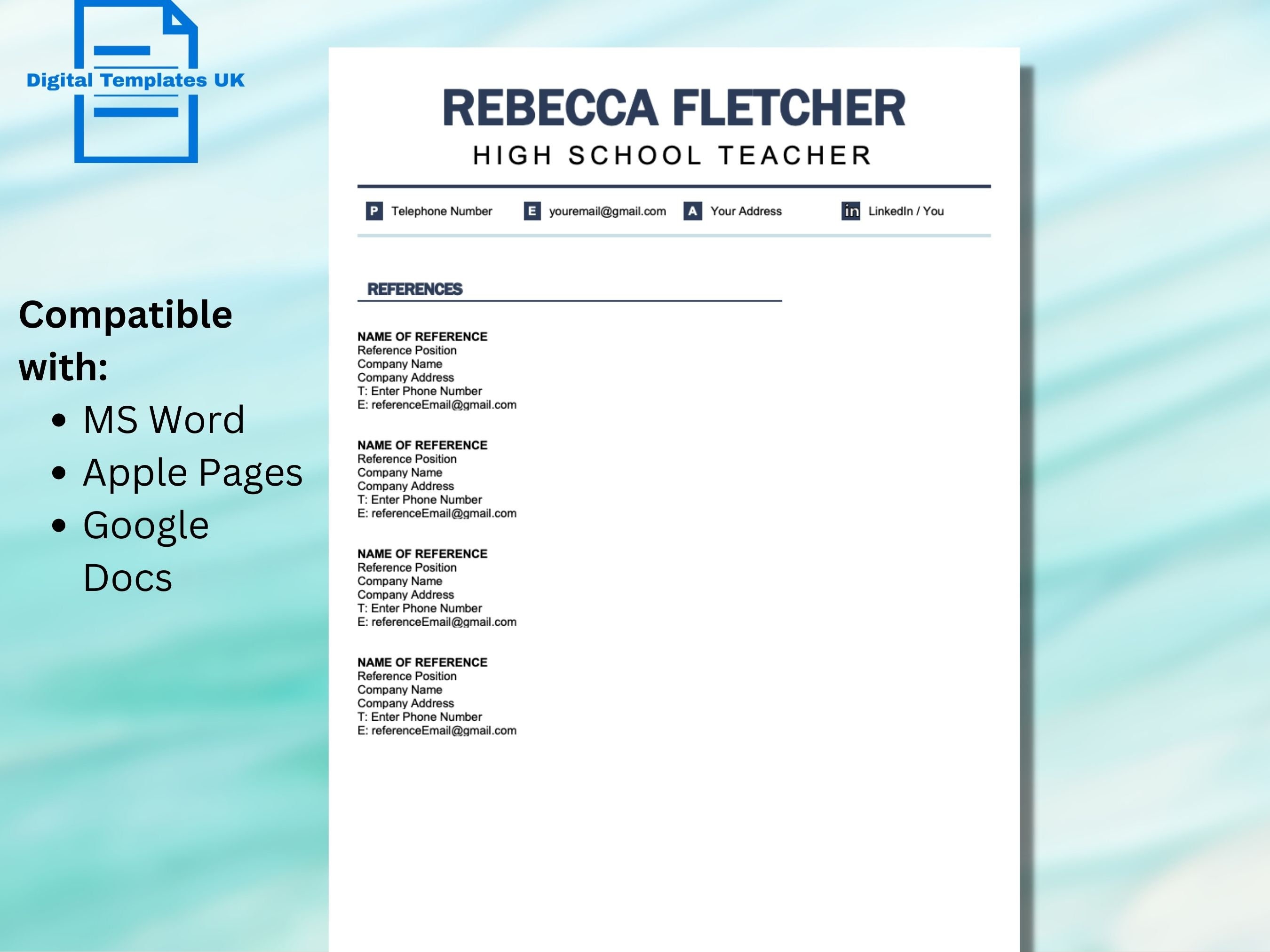 High School Teacher Resume Template With Cover Letter & References | MS ...