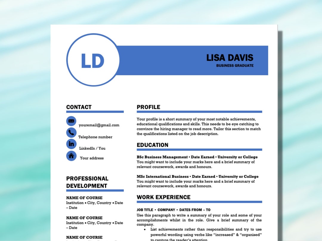 Business Graduate Resume Template With Cover Letter & References | MS ...