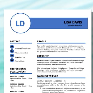 Business Graduate Resume Template With Cover Letter & References | MS ...