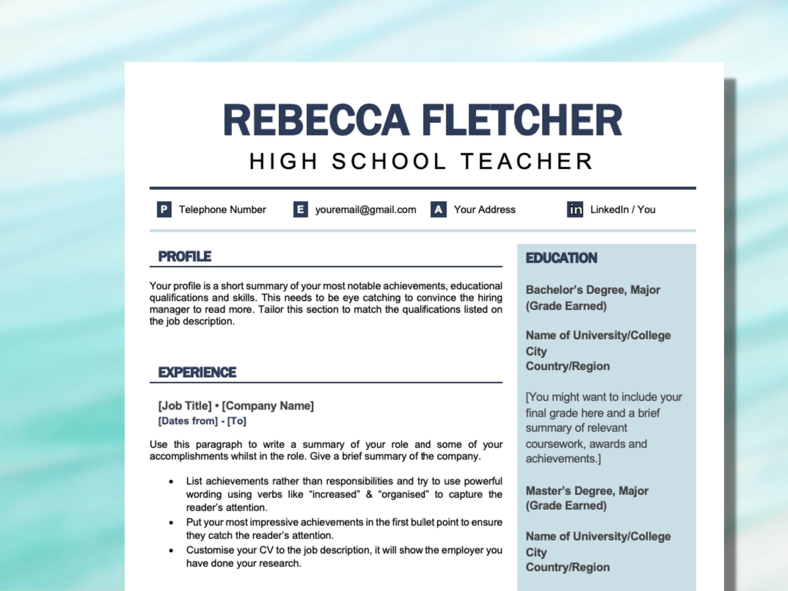 High School Teacher Resume Template With Cover Letter & References | MS ...