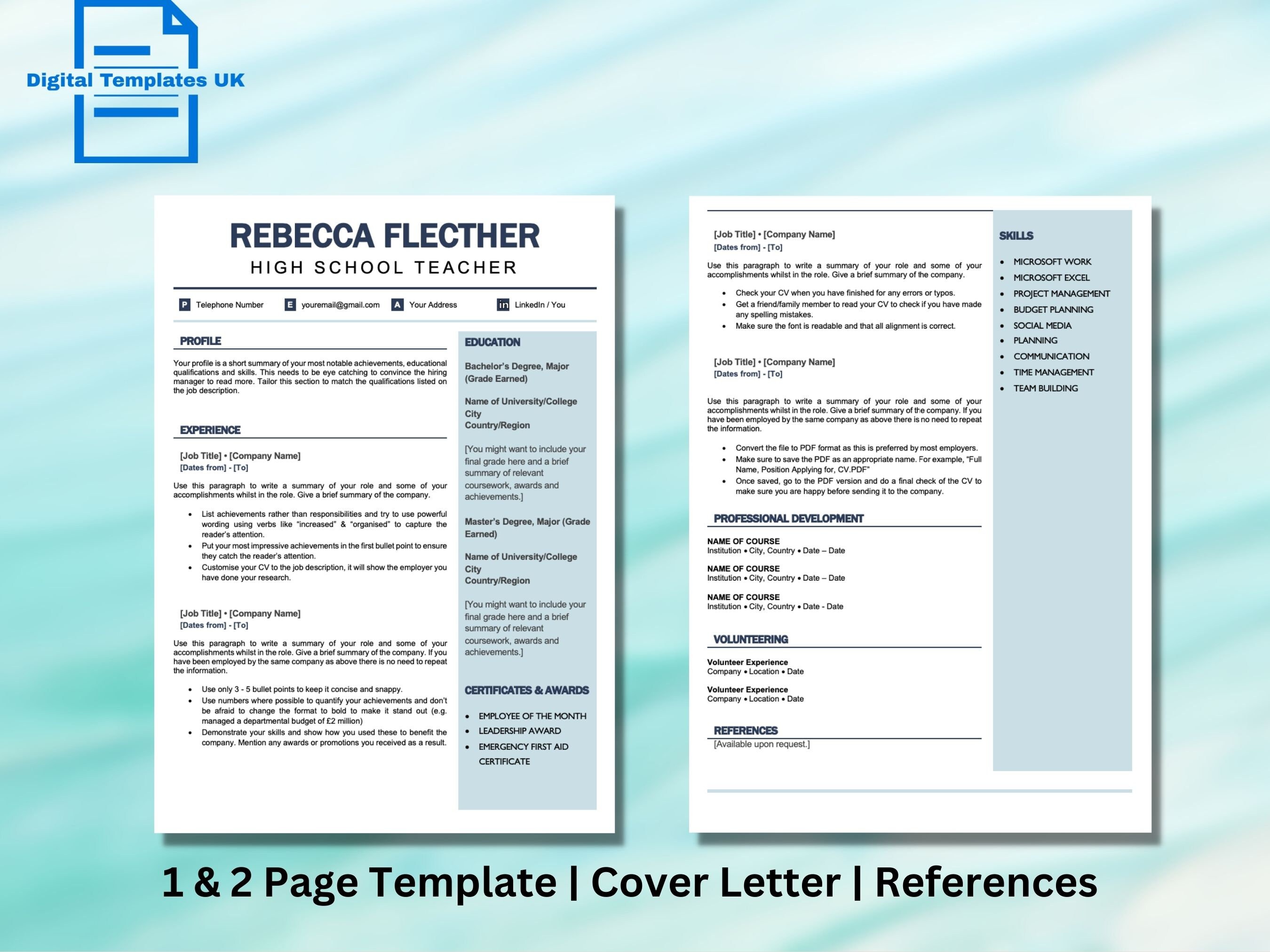 High School Teacher Resume Template With Cover Letter & References | MS ...