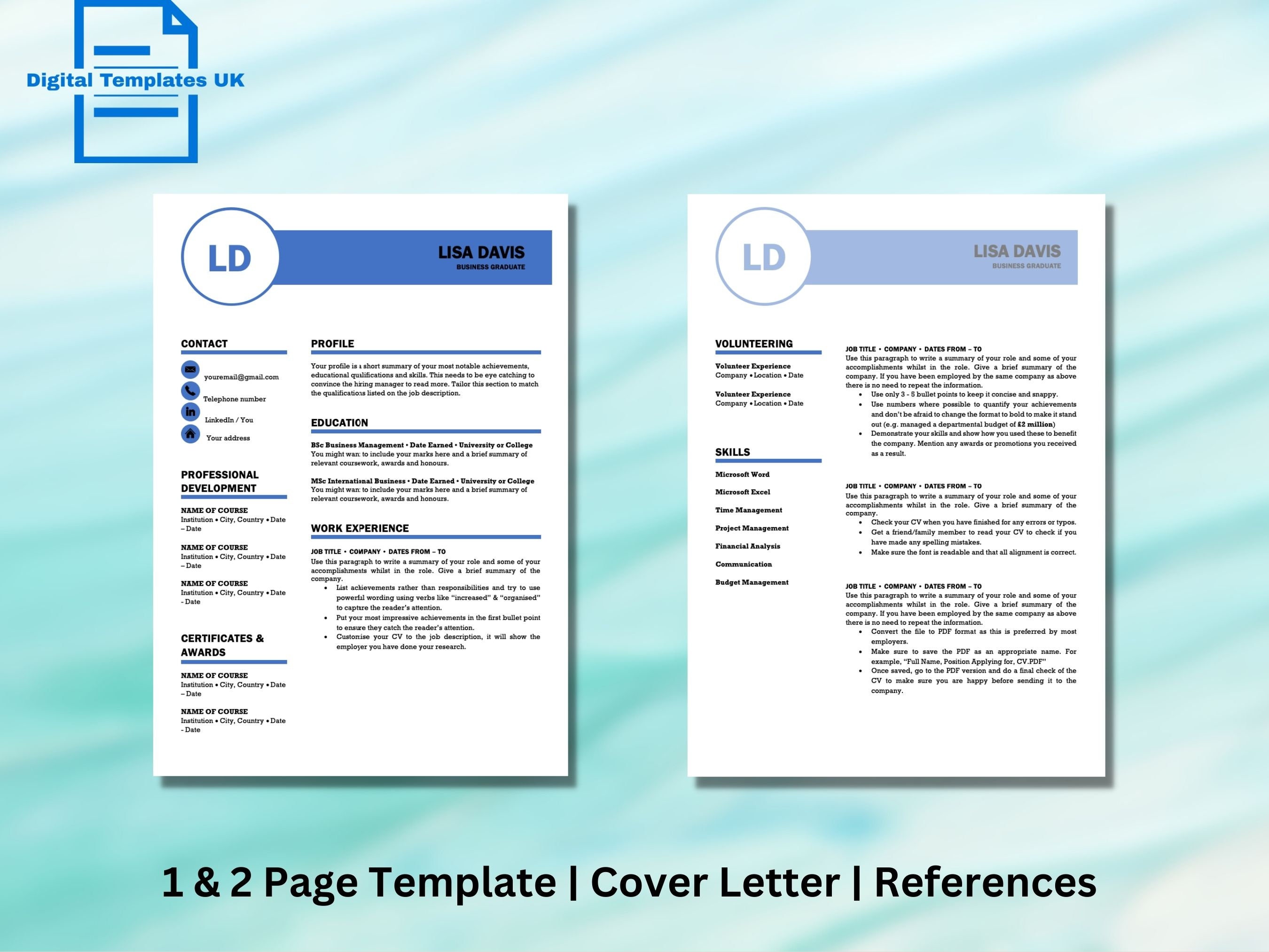 Business Graduate Resume Template With Cover Letter & References | MS ...