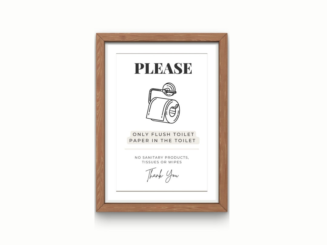 Flush Toilet Paper Only Sign, Airbnb Bathroom Printable (PDF Download ...