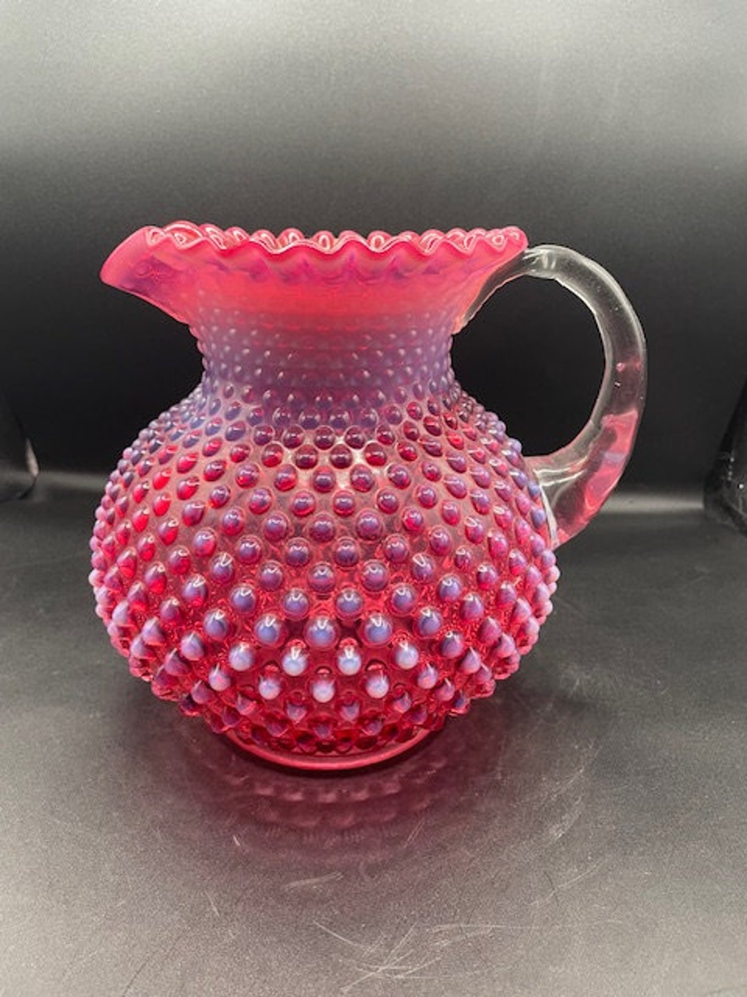 Fenton Cranberry Red Hobnail Ruffled Pitcher/jug - Etsy