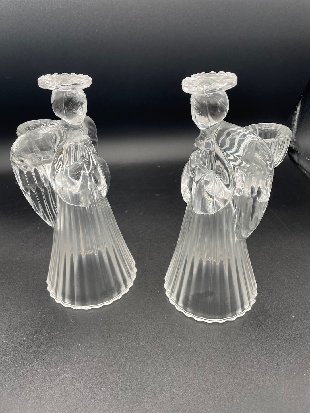 Crystal Clear Glass Angel Candle Stick Holders 2 - Etsy