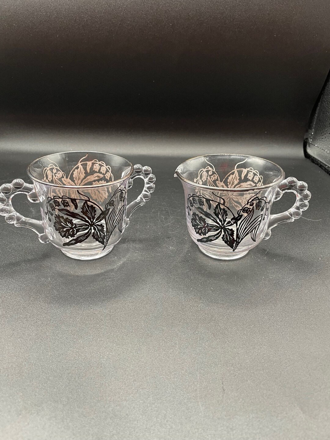 Candlewick Imperial Clear Glass With Silver Overlay Iris Flower Creamer ...