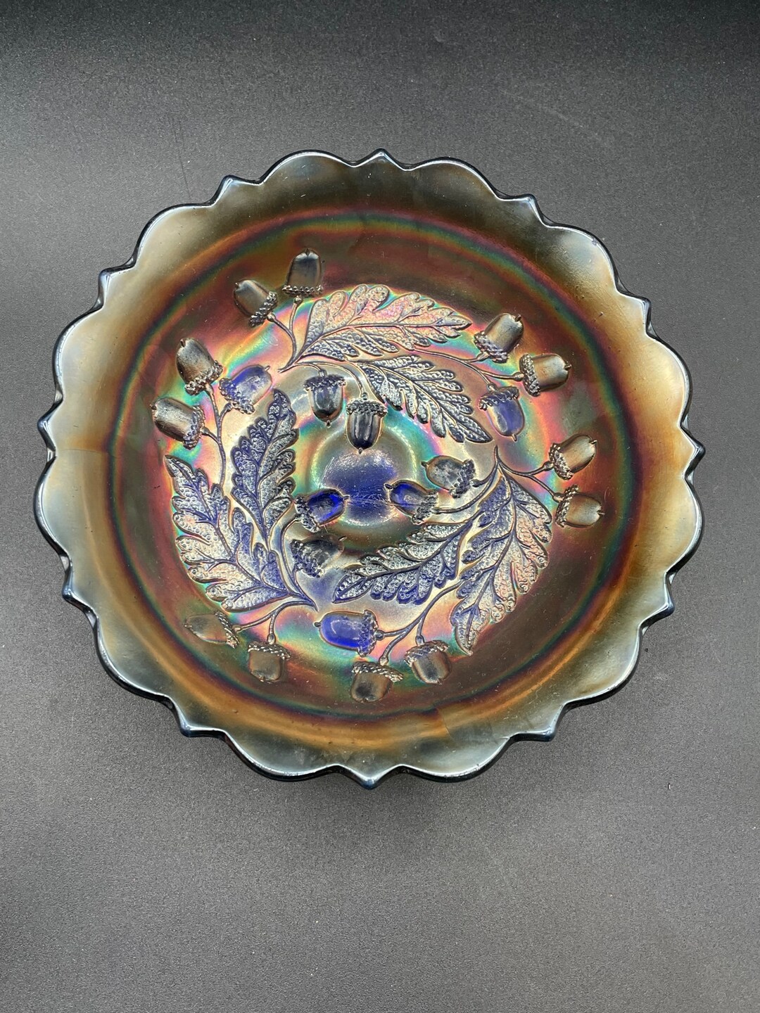Fenton Acorn Bracket Edge Blue Carnival Glass Bowl 1910 - Etsy