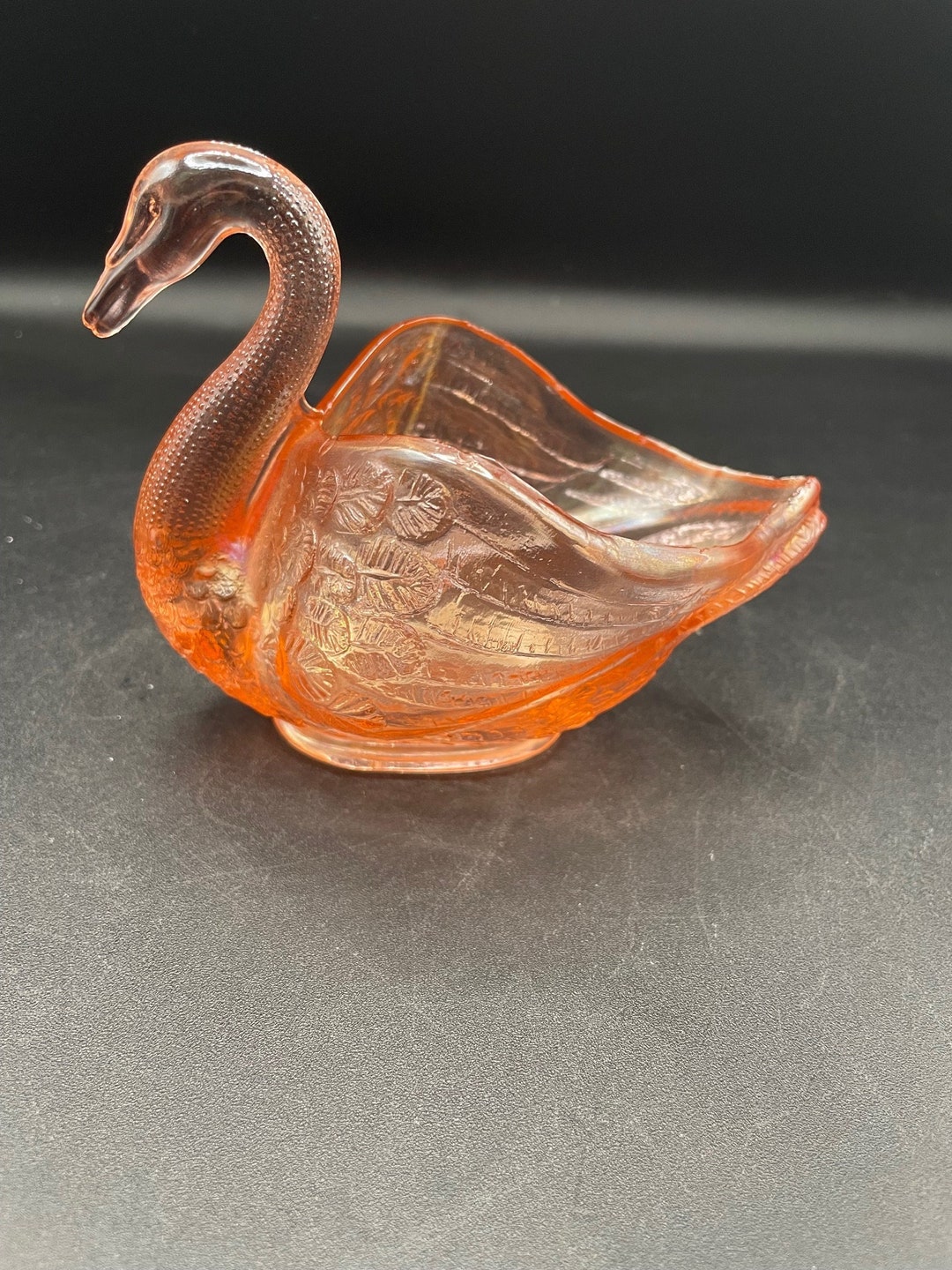 Fenton? Glass Pink Depression Glass With Iridsecence Swan Trinket Dish ...