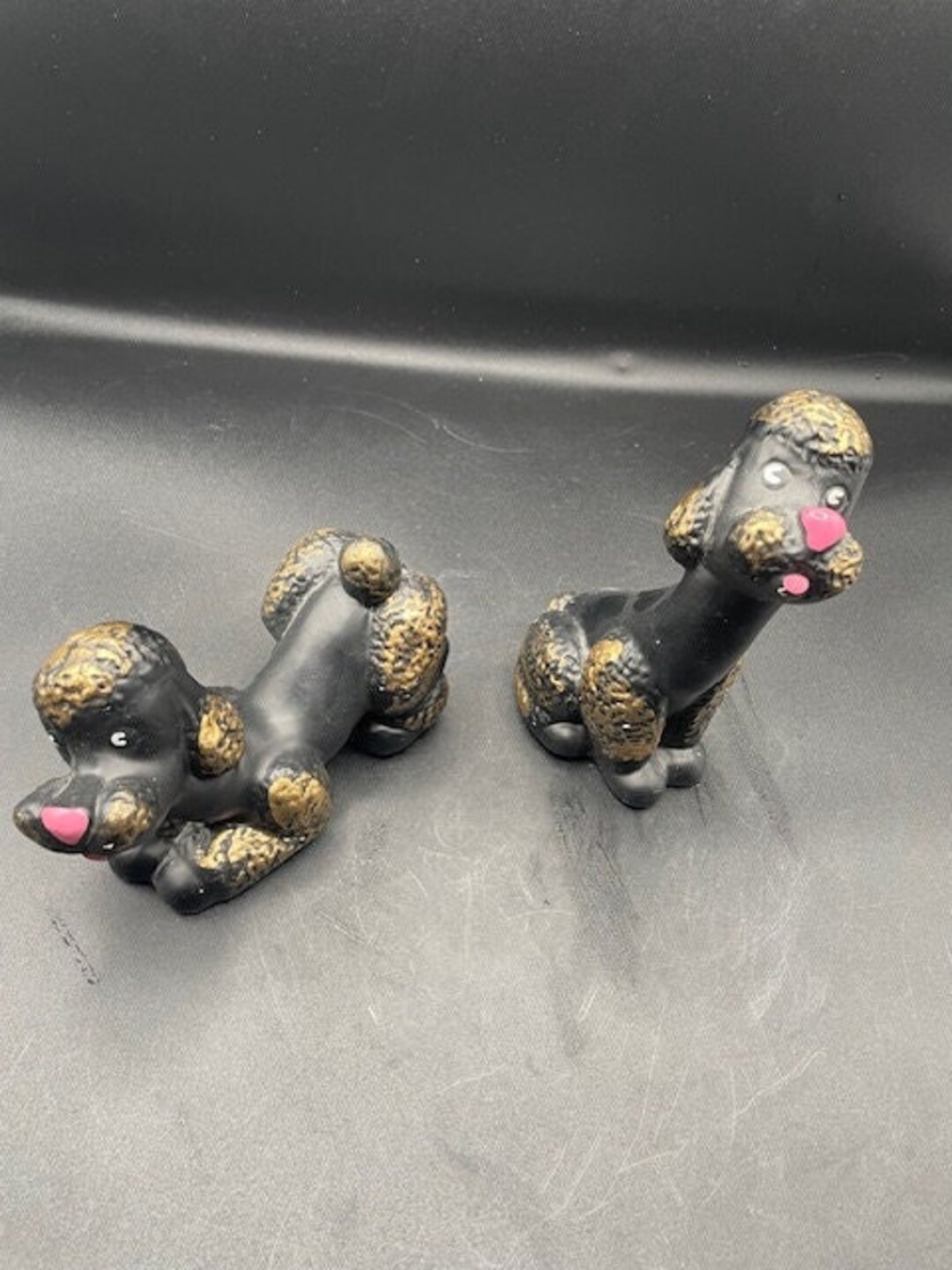 Mid Century Black Chalkware/ceramic Poodle With Gold and Pink Noses - Etsy