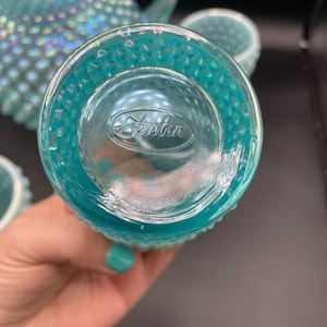 Fenton Blue Opalescent Glass Hobnail Pitcher With 6 Glasses - Etsy