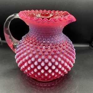 Fenton Cranberry Red Hobnail Ruffled Pitcher/jug - Etsy