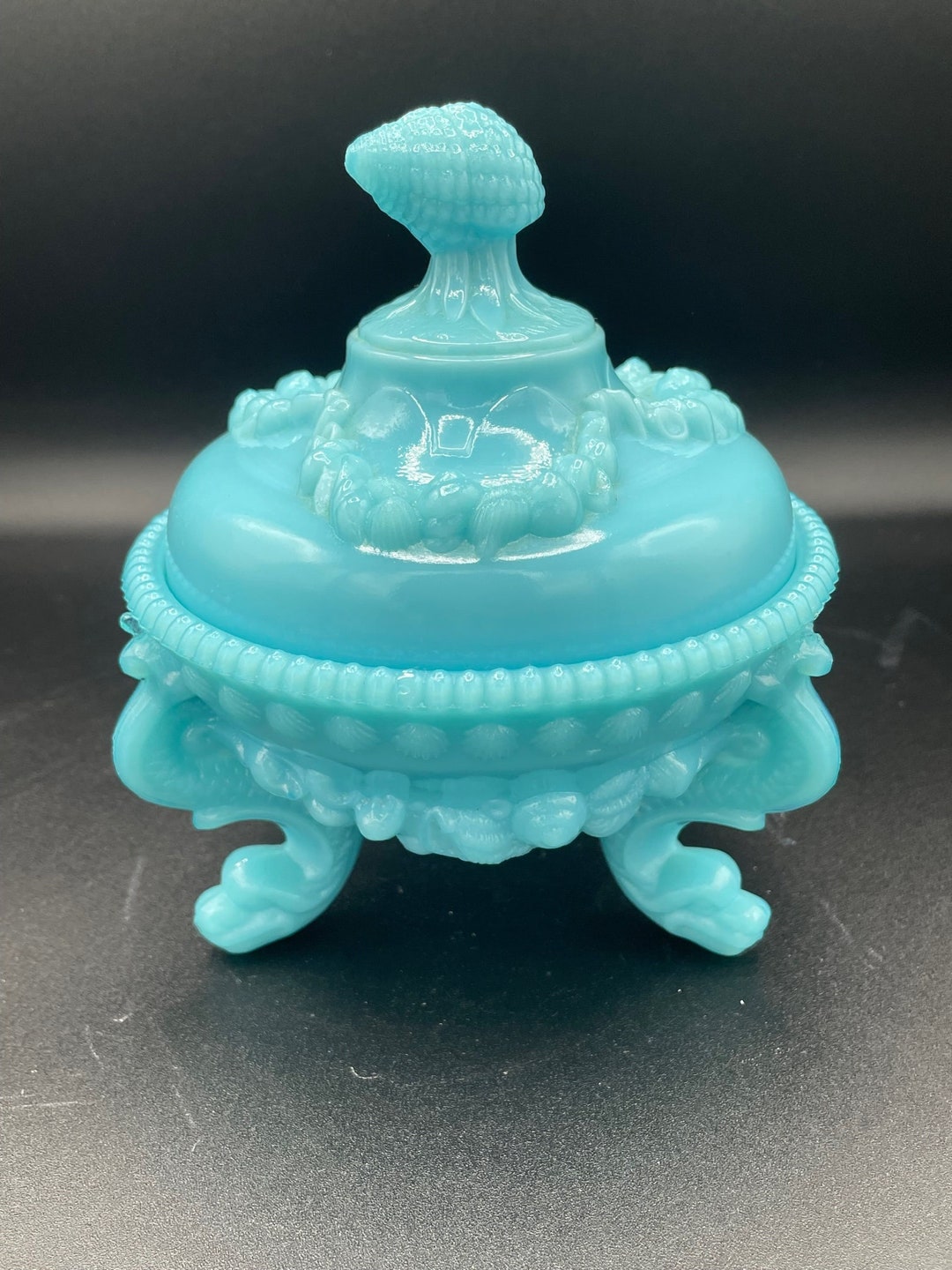 Vintage Antique French Robin's Egg Blue Opaline Milk Glass Argonaut Lidded Dish, Sea Serpent ...