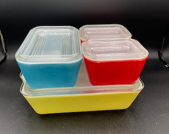 Vintage Pyrex Primary Colors Complete Refrigerator Set 4 Pieces NO LIDS ...