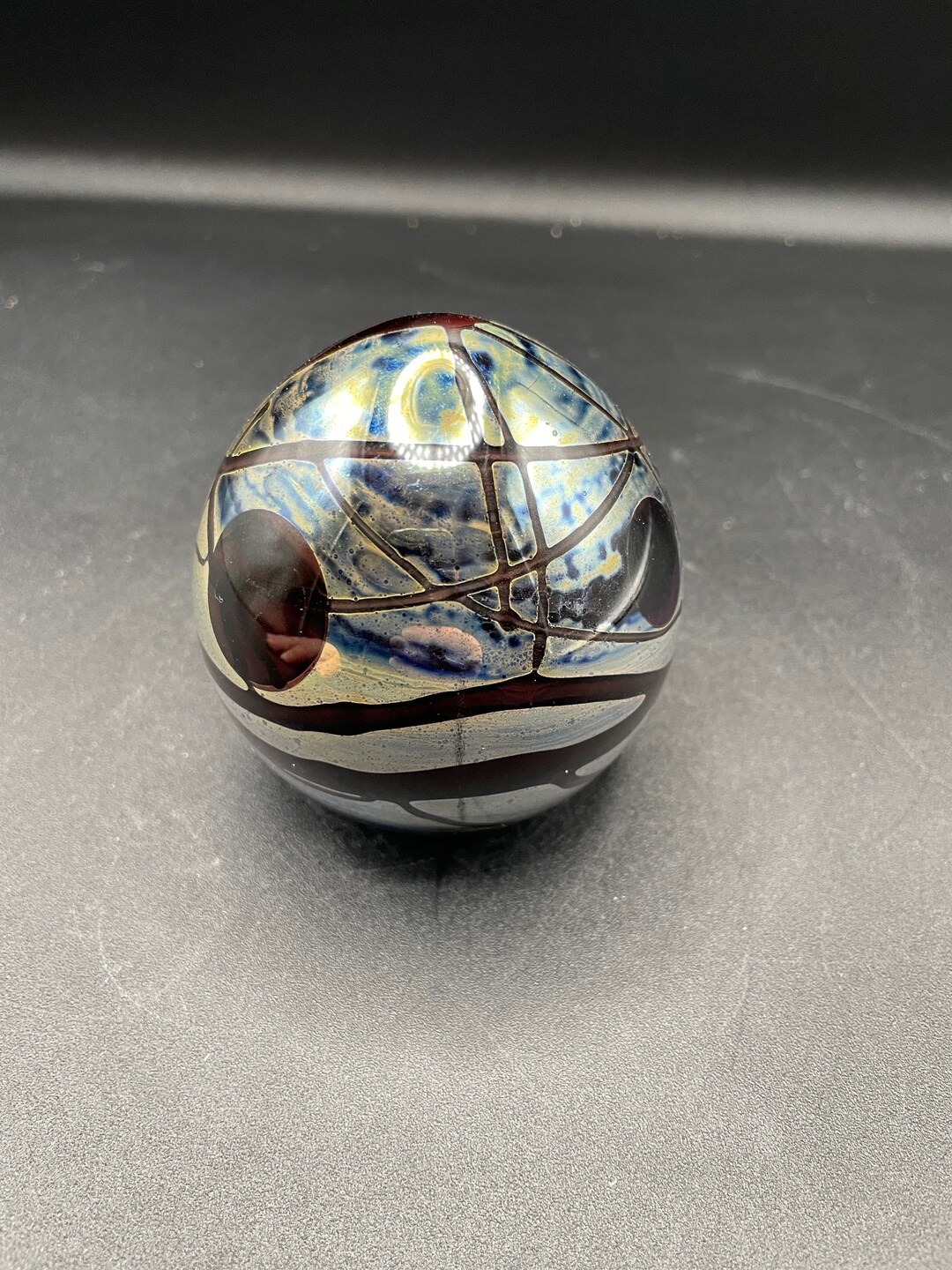 Michael Shearer 1977 Signed Paperweight Iridescent Blue, Silver, Purple ...