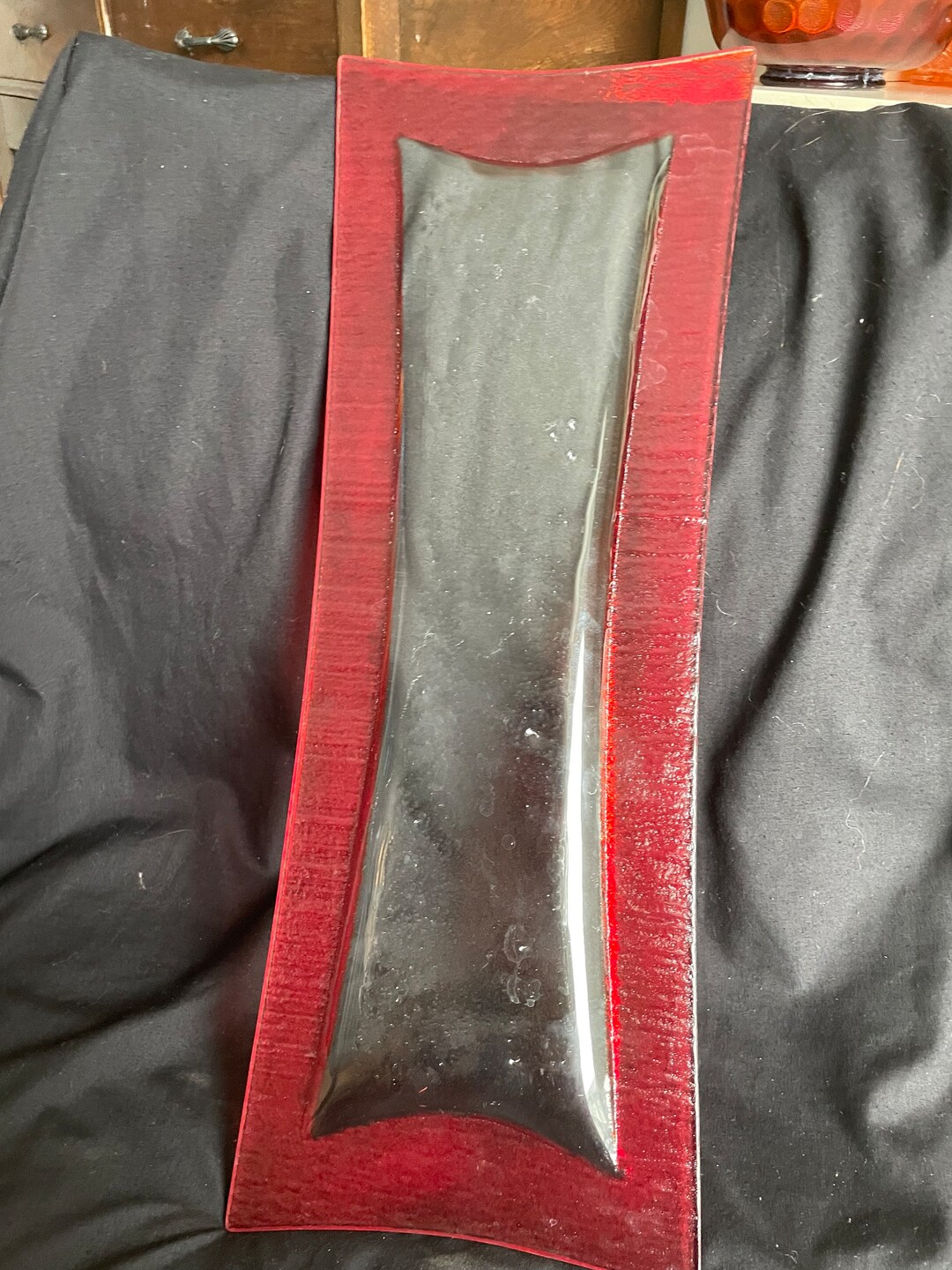 Red and Clear Large Rectangular Glass Platter - Etsy
