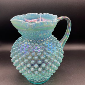 Fenton Blue Opalescent Glass Hobnail Pitcher With 6 Glasses - Etsy