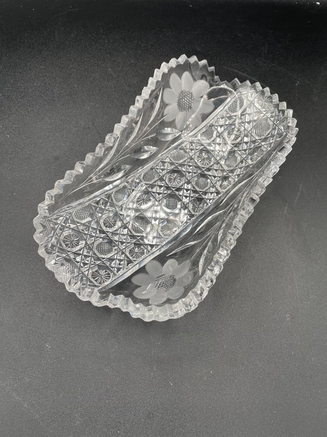 Cut Crystal Dish With Flowers - Etsy