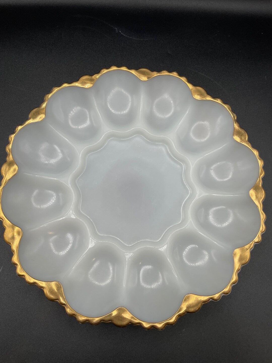 Vintage Anchor Hocking Fire King Gold Trimmed Milk Glass Deviled Egg Divided Dish - Etsy