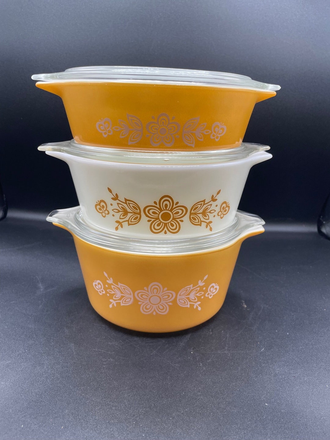 Vintage 1970s Pyrex Butterfly Gold Casserole Dishes X3 With Lids - Etsy