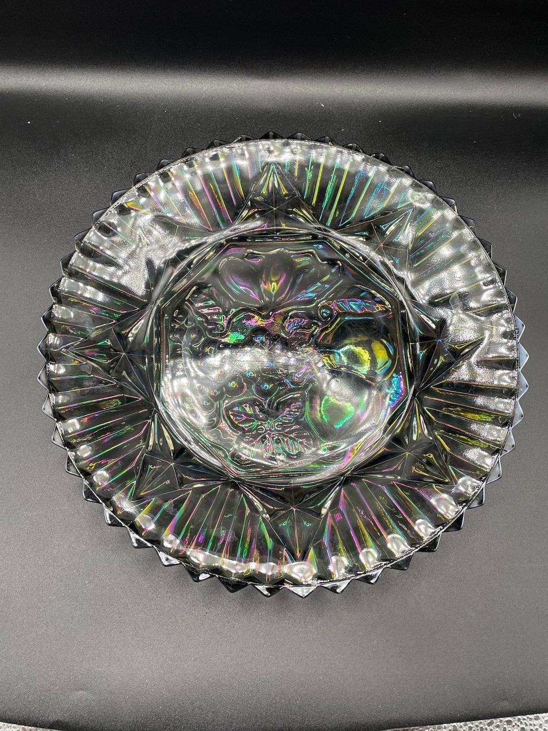 Vintage Indiana Carnival Glass Fruit Pattern Plate Iridescent Smoke - Etsy