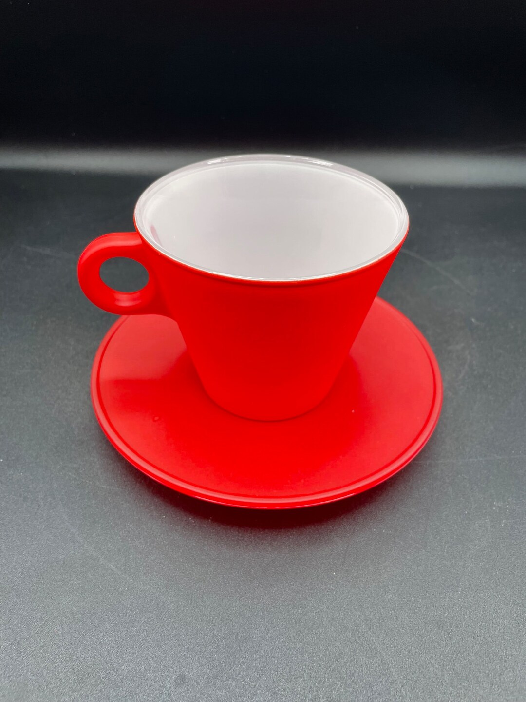 Red and White Glass Tea Cup With Red Underplate Made in Italy leonardo ...