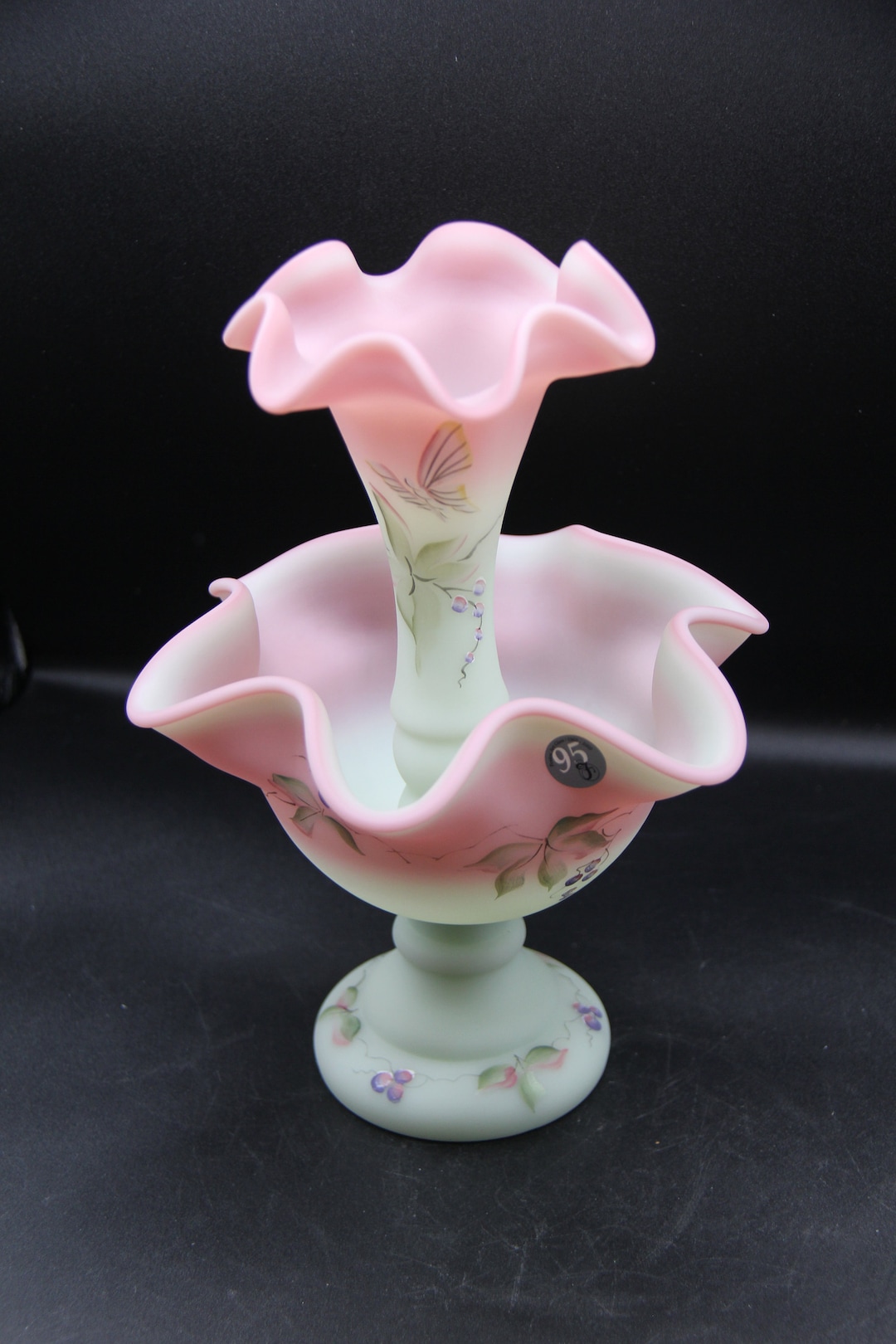 Fenton Lotus Mist Blue Burmese Single Horn Epergne 95th Anniversary ...