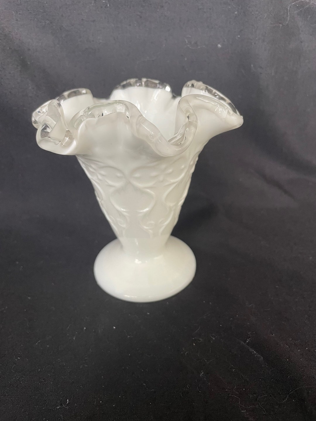 Vintage Fenton White Milk Glass Silver Crest Spanish Lace Vase - Etsy